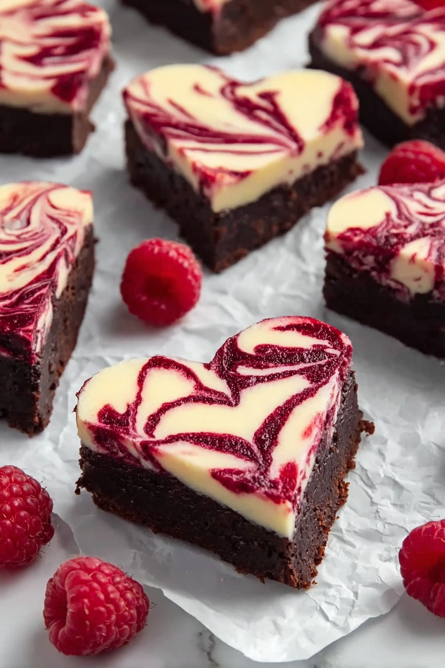 Raspberry Heart Brownies with Cream Cheese Swirl | Delicious & Festive