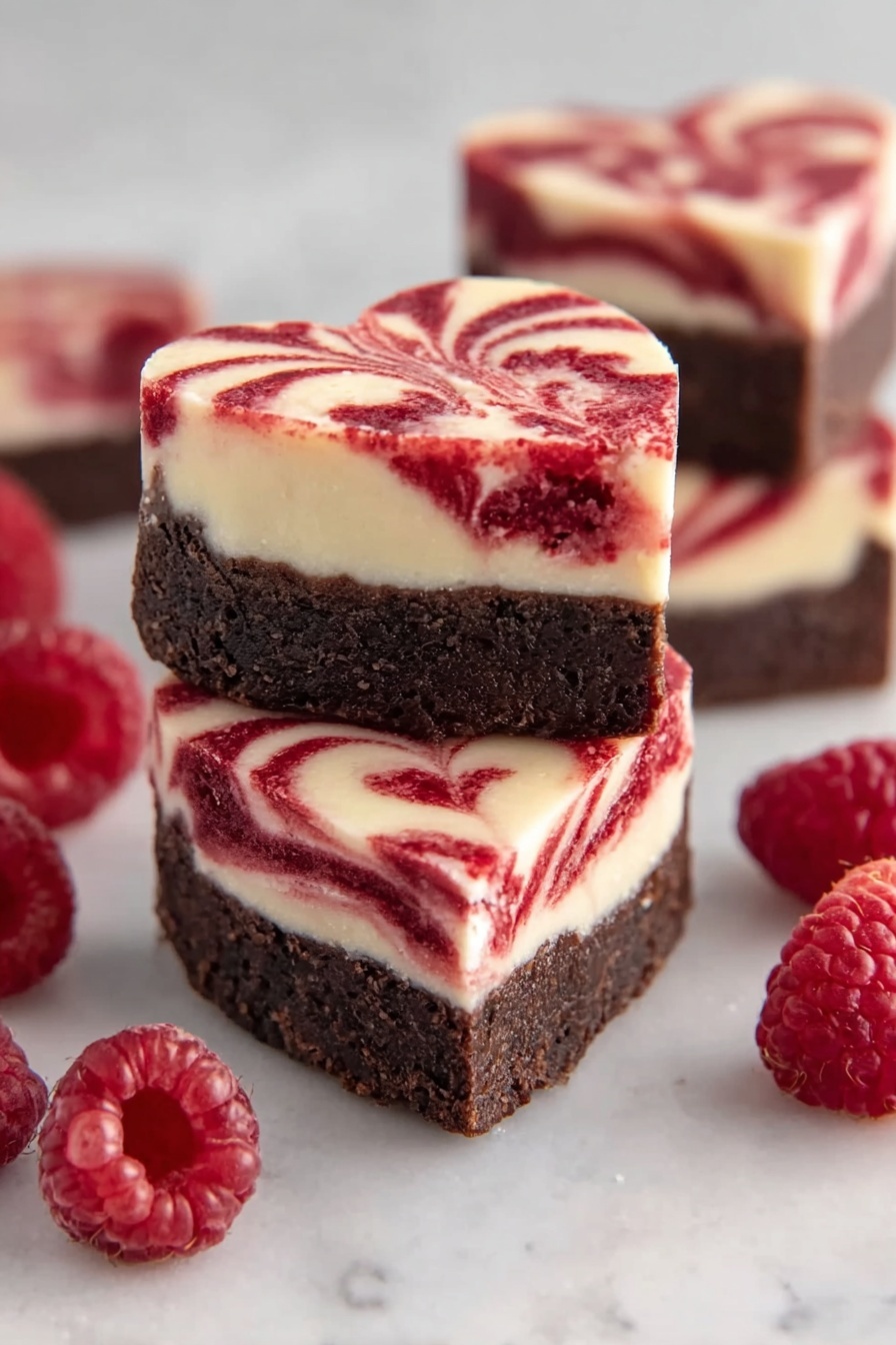 Raspberry Heart Brownies with Cream Cheese Swirl | Delicious & Festive